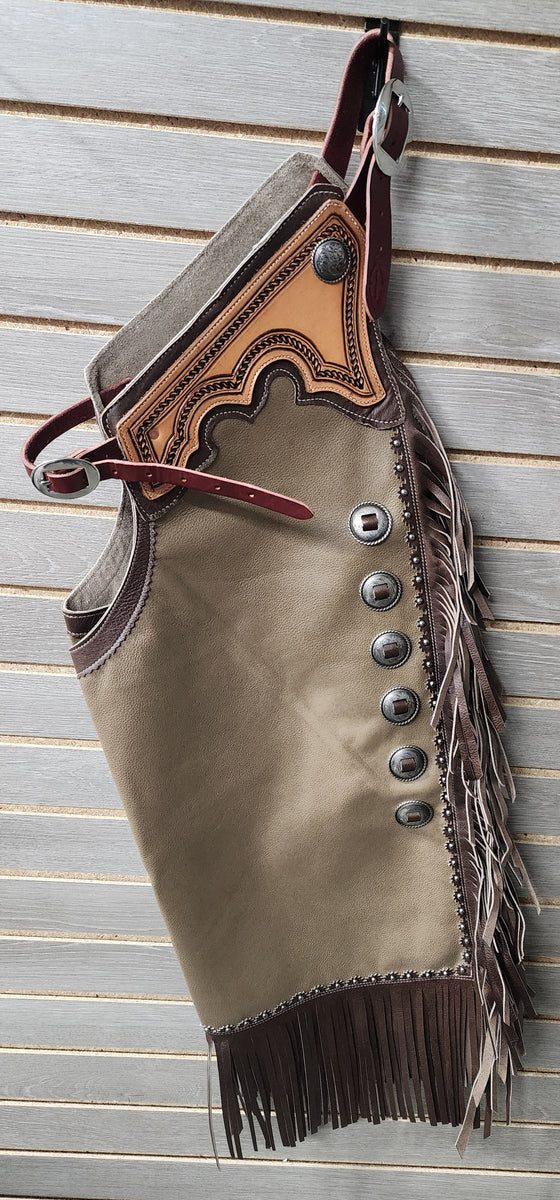 Rockin' Y Adult Leather Chinks - Two Tone & Conchos (#4) – Leanin' Pole ...