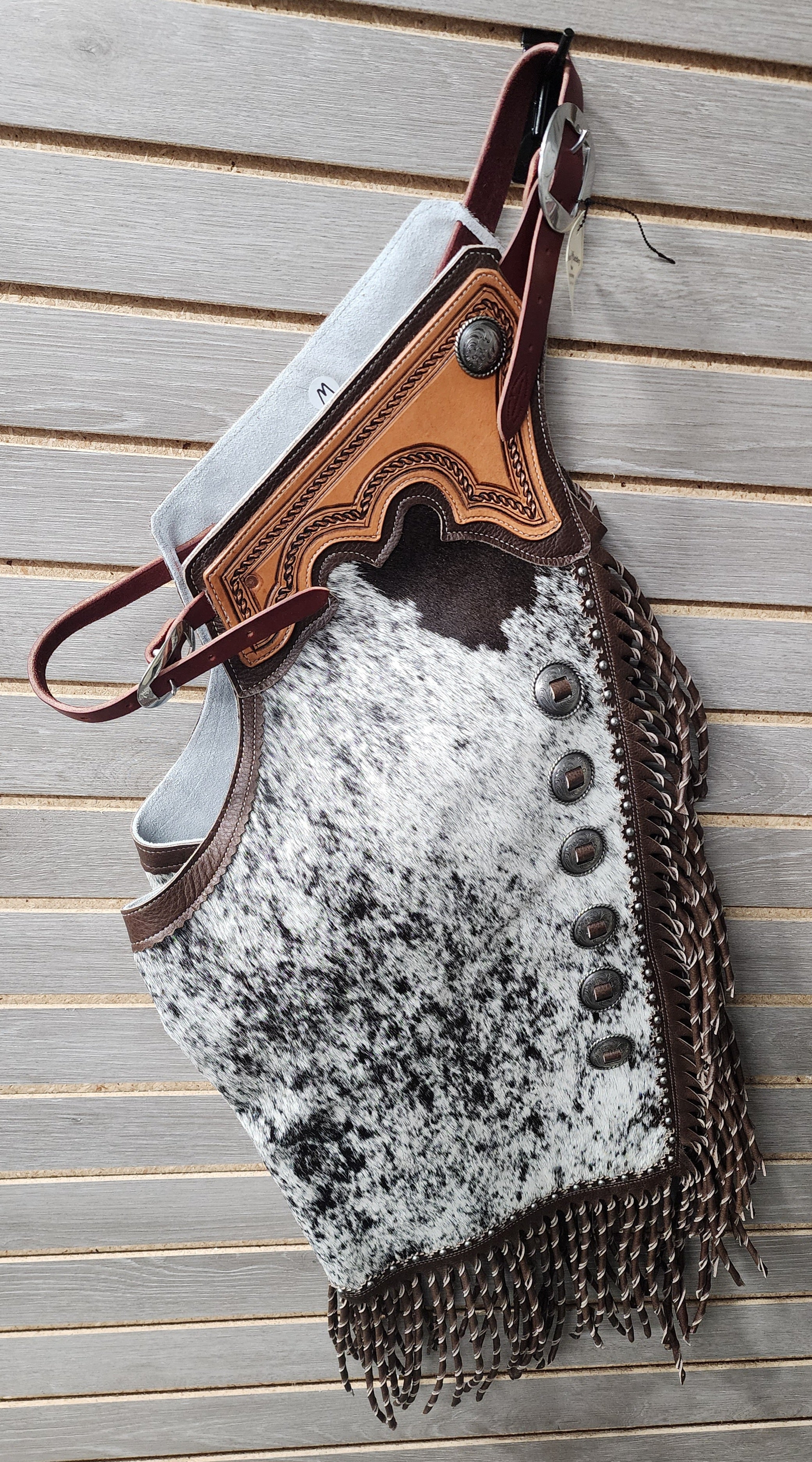 Rockin' Y Adult Leather Chinks - Hair-On Cowhide & Twisted Fringe (#7 ...