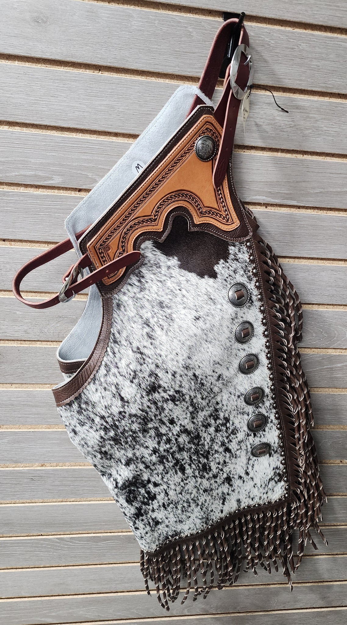 Rockin' Y Adult Leather Chinks - Hair-On Cowhide & Twisted Fringe (#7 ...