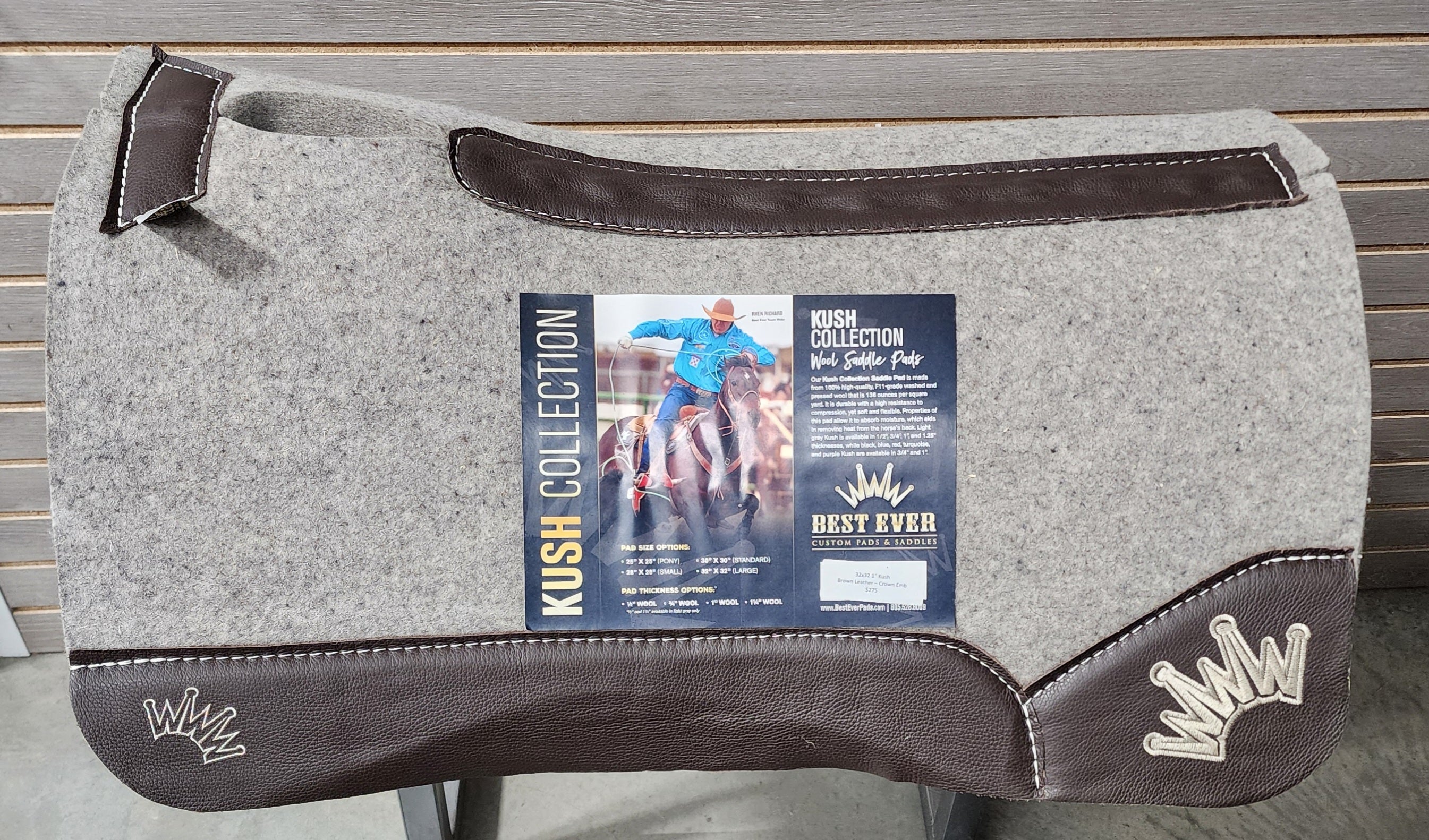 Best Ever Kush Saddle Pad - Brown Leather Beige Crown (1" thick, 32"x3 ...